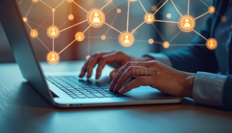 Illustration of Person Using Laptop for Internal Communication. Digital ...