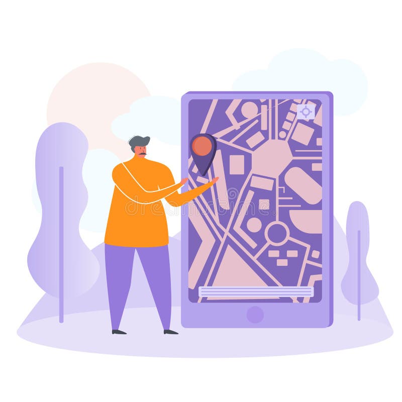 Illustration of a Person Using a Phone Using a Navigation Application ...