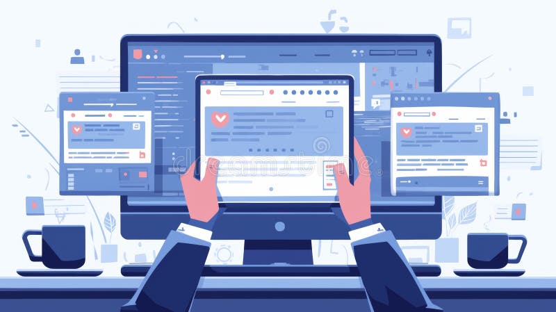 Digital Interaction with Virtual Assistant on Multiple Screens Stock ...