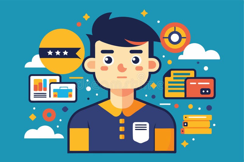 Illustration of a Person with Various Digital Elements Surrounding Them ...