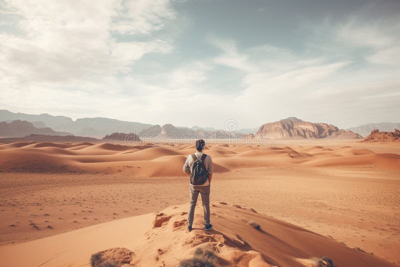 Illustration of a Person Walking in Desert. Generative AI Stock ...