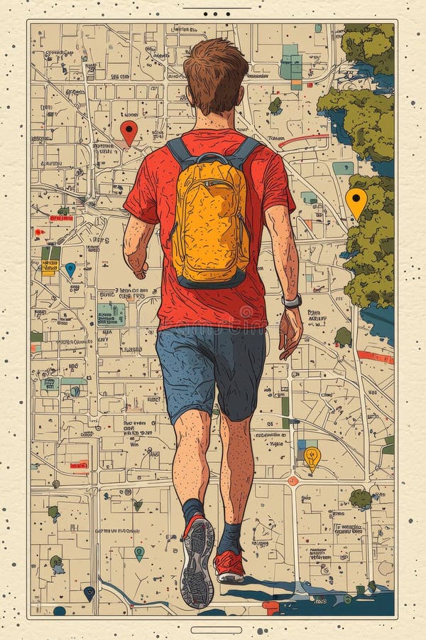 Traveler Exploring a Map Interface with Markers Depicting Different ...