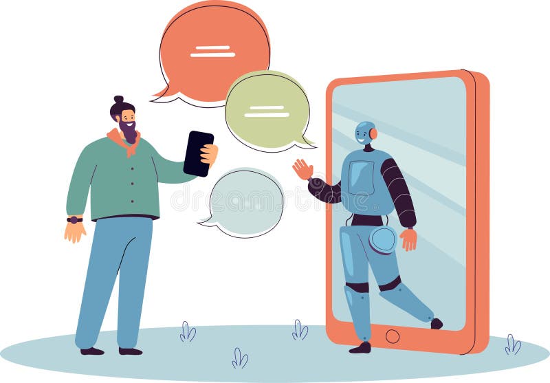 An Illustration of a Person Working with an AI Chat Service. Stock ...