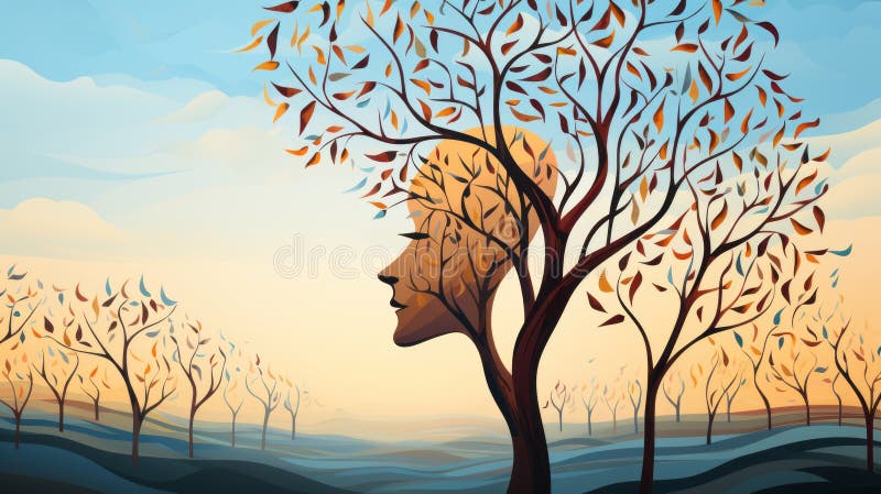 An Illustration of a Persons Head with a Tree in Front of it Stock ...