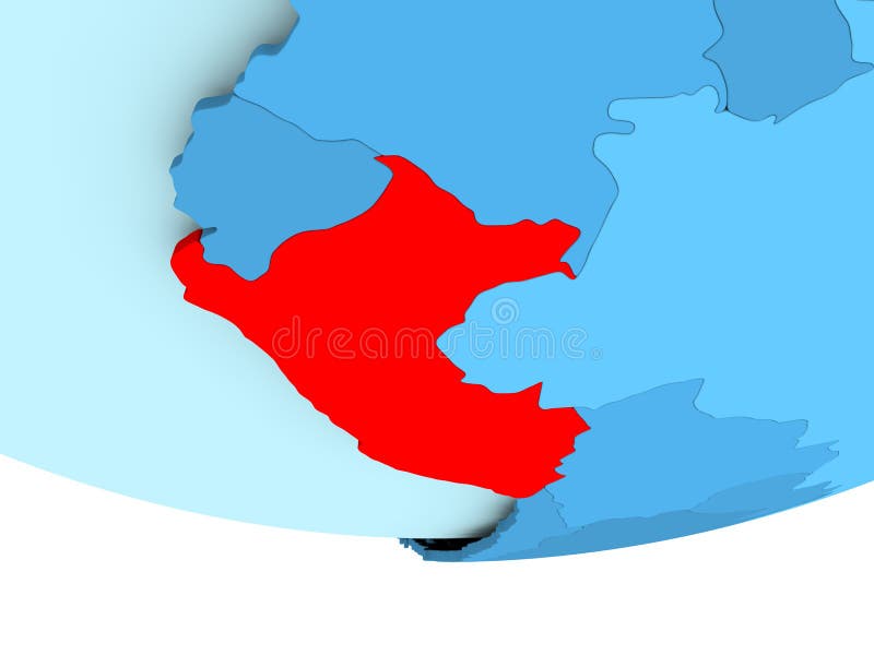 Peru in red on blue map stock illustration. Illustration of american ...