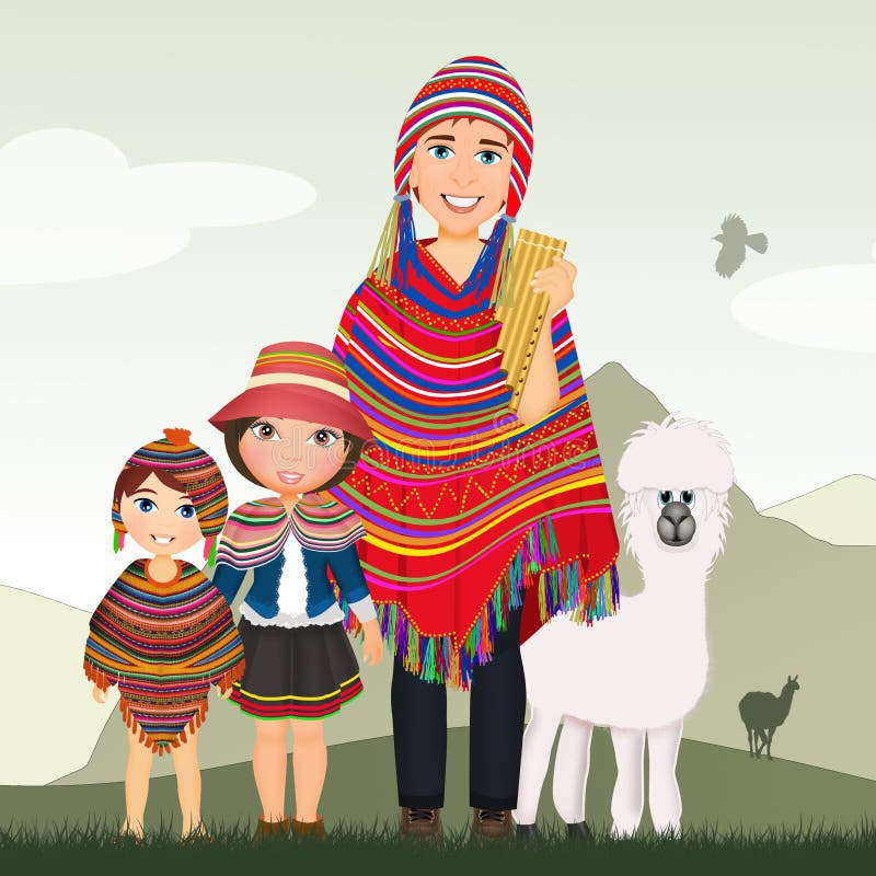 Cute Peruvian children stock illustration. Illustration of girl - 74334414