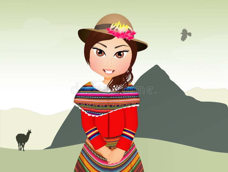 Cute Peruvian children stock illustration. Illustration of girl - 74334414