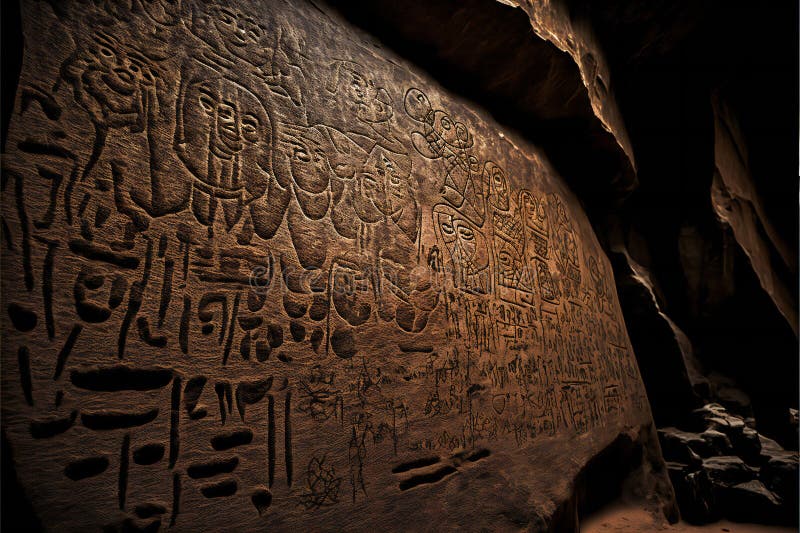 Petroglyphs on the Rock, Digital Illustration Artwork, Technology ...