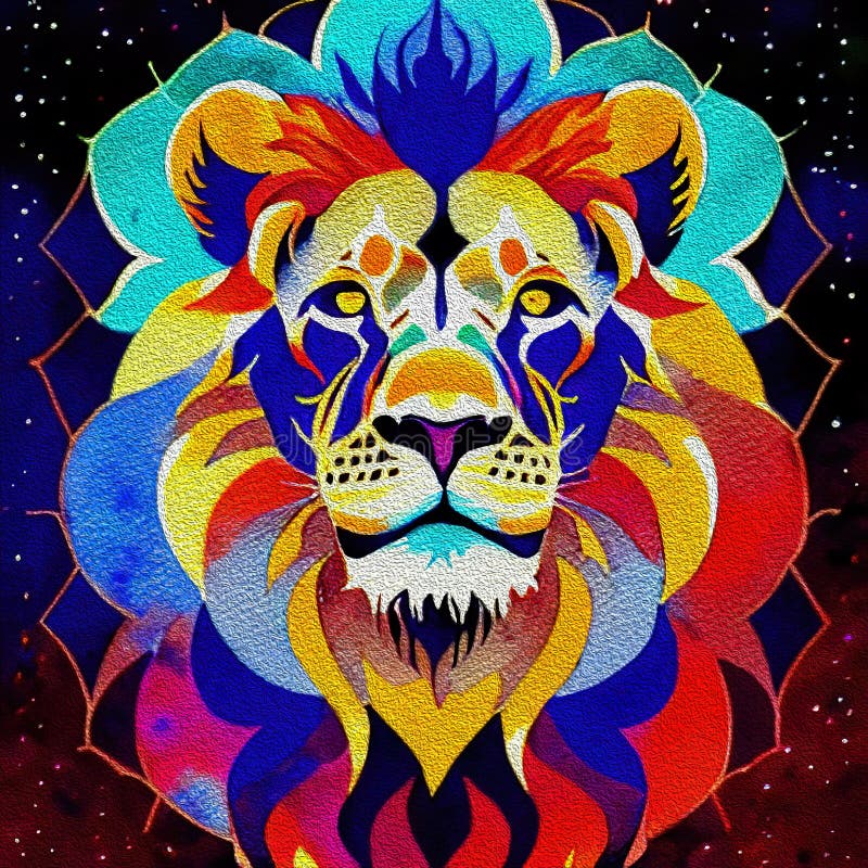 Phantasmal Iridescent Lion Head Portrait Stock Illustration ...