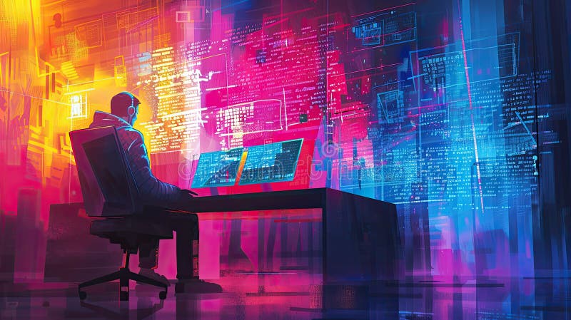 Illustration of a Phishing Attack: Hacker at a Computer and Victim ...