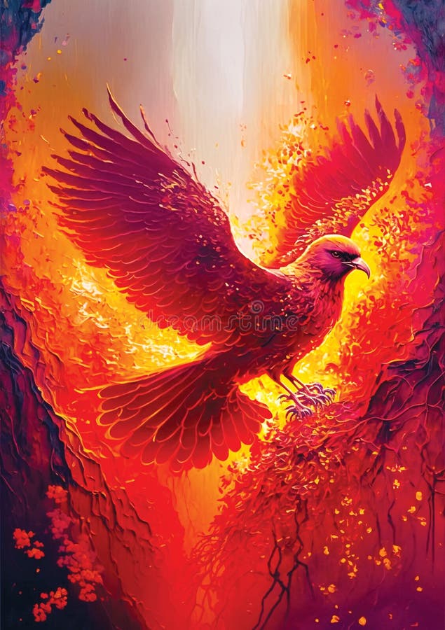 Illustration of a Phoenix Bird on a Background of a Forest with Fire ...