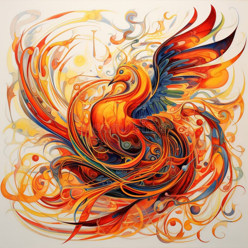 Illustration of a Firebird with a Majestic Tail. Generative AI Stock ...
