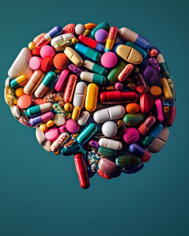 Generative AI, Illustration Photo, Human Brain Formed from Drug ... Generative AI, Illustration Photo, Human Brain Formed from Drug ...