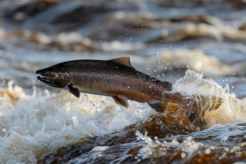 Photo of a Salmon Leaping Over Water To Reach the Rapids, Scottish ...