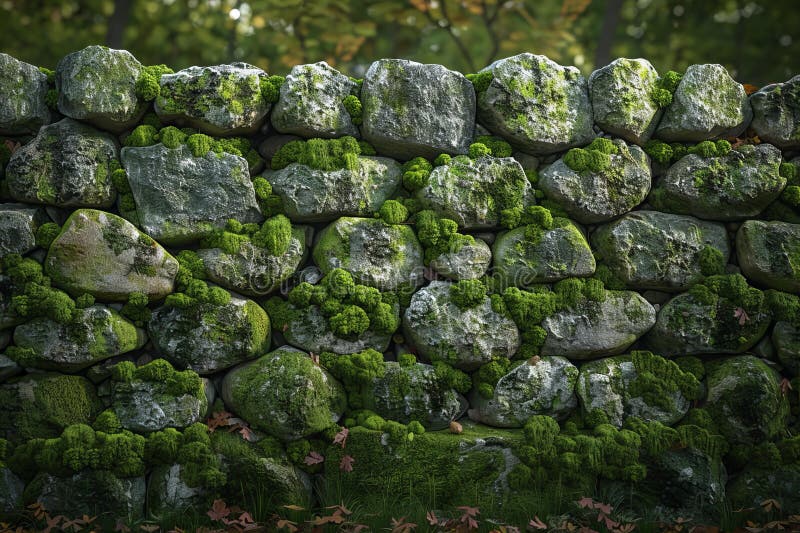 Illustration of Photo of a Stone Wall Covered in Moss, High Quality ...
