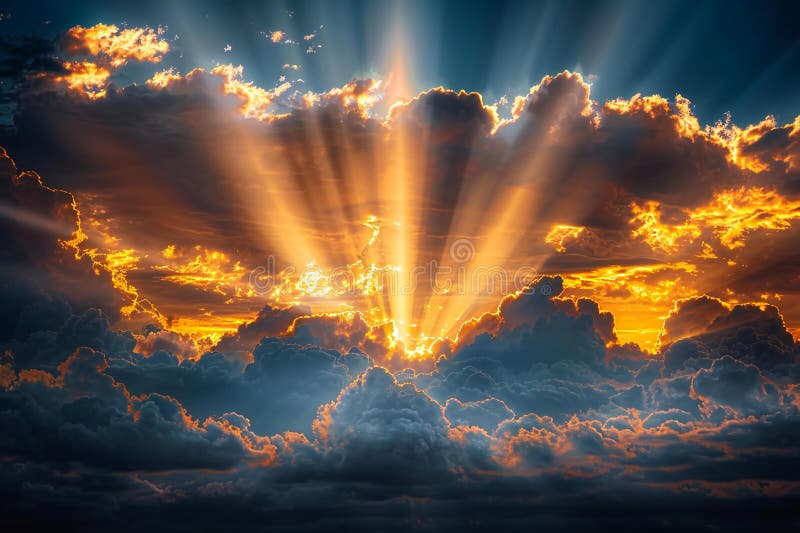 Photograph Beam of Light Breaking through Clouds in Evening Sky Stock ...