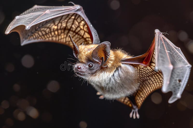 A Photograph of an Eared Bat Flying in the Air at Night Stock ...