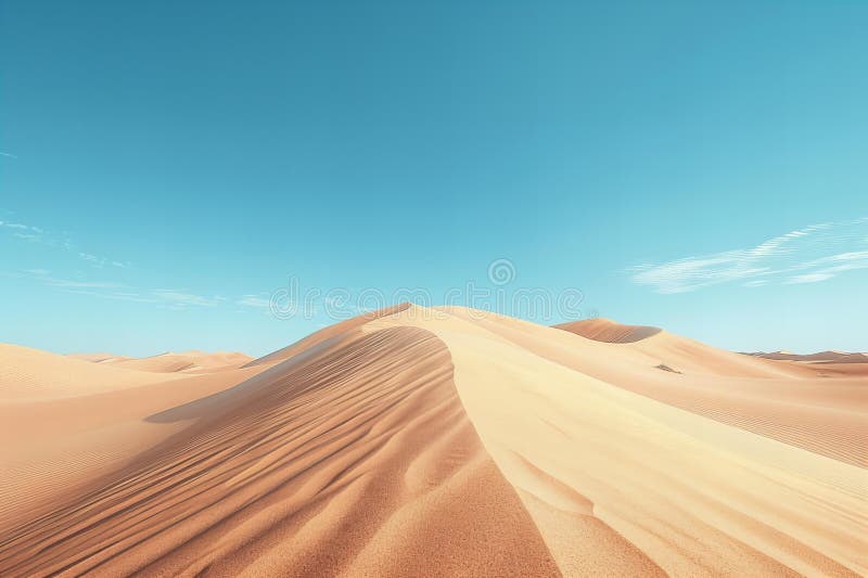 Photograph of an Endless Desert with Sand Dunes, Clear Blue Sky Stock ...
