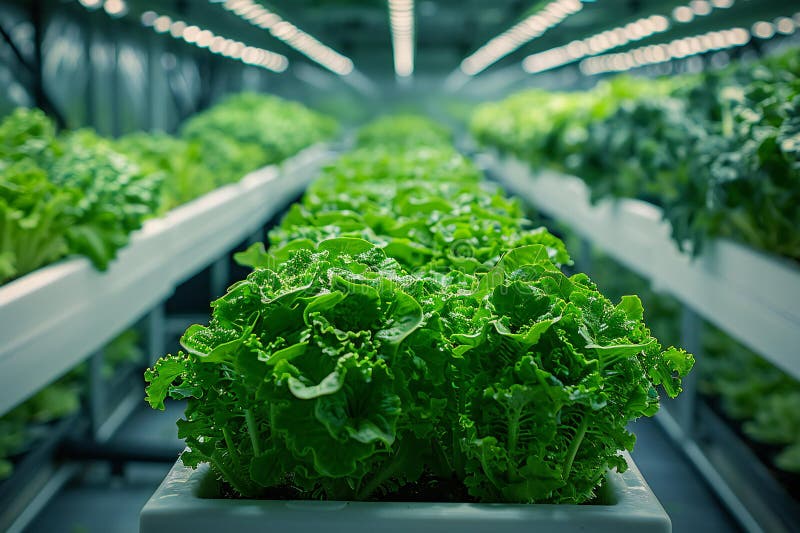Photograph of an Indoor Farm with High-tech Lighting and Water Systems ...
