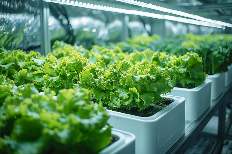 Photograph of an Indoor Farm with High-tech Lighting and Water Systems ...