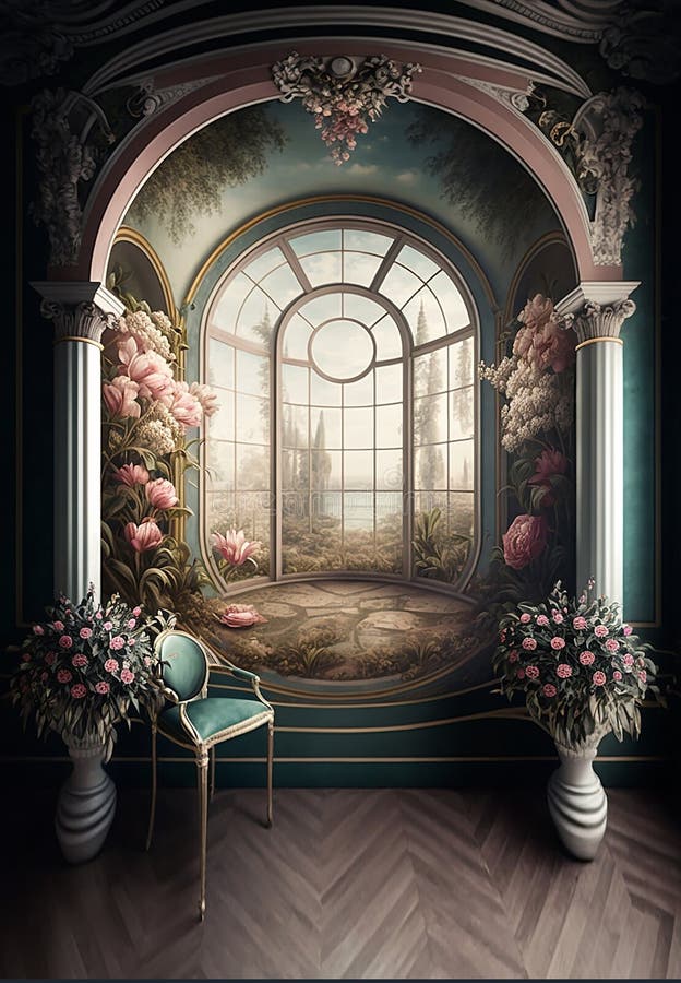 Illustration for Photographic Set of Baroque Room, Digital Backdrop ...