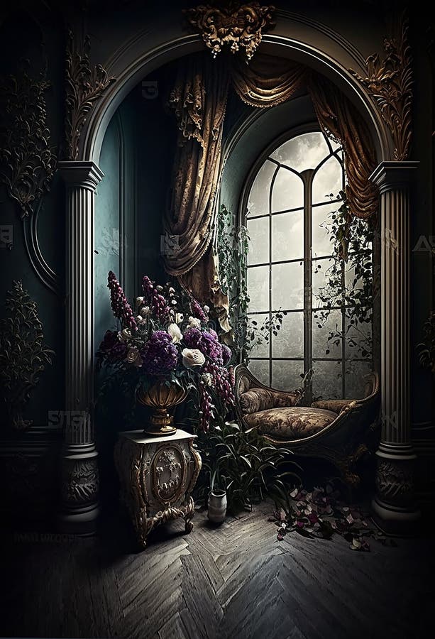 Illustration for Photographic Set of Baroque Room, Digital Backdrop ...