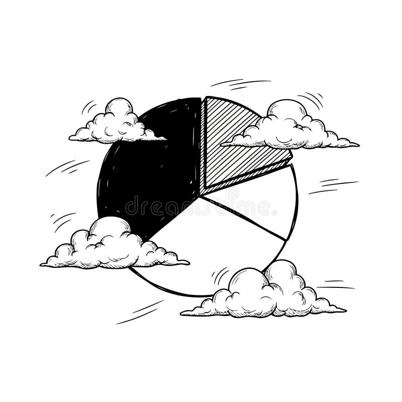 Illustration of a Pie Chart Surrounded by Clouds, Representing Data Analysis, Cloud Computing ...