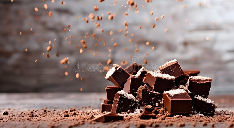 Illustration of Pieces of Chocolate Falling Onto a Table Stock ...