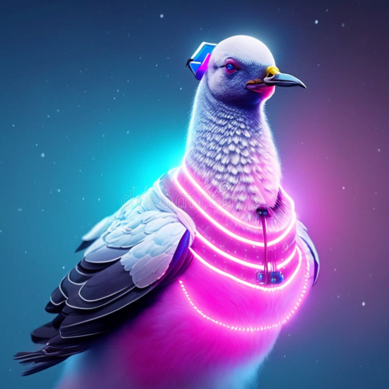 Pigeon with Neon Lights. 3d Rendering, 3d Illustration Stock ...