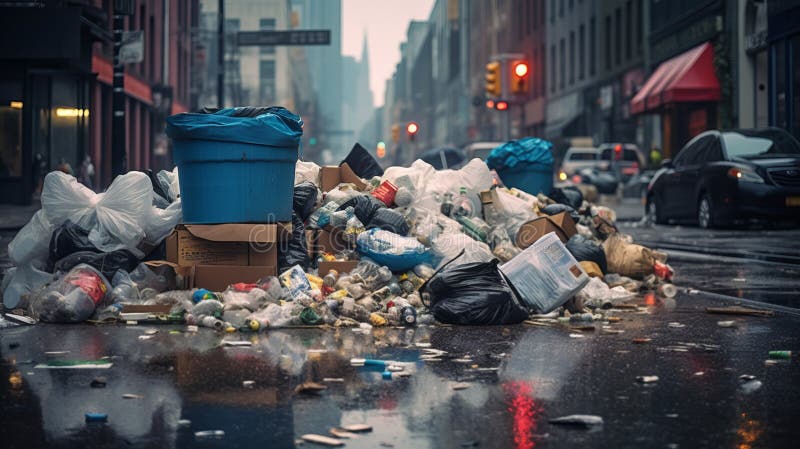 Garbage in the street stock illustration. Illustration of metal - 301706958