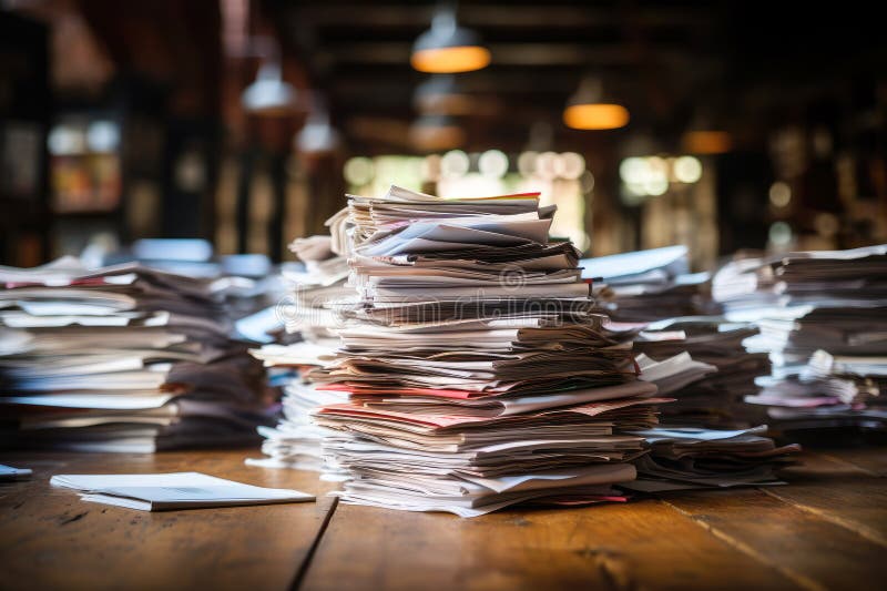 Illustration Pile of Papers Sheet on a Desk in an Office.ai Generated ...