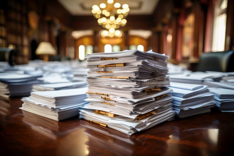 Illustration Pile of Papers Sheet on a Desk in an Office.ai Generated ...