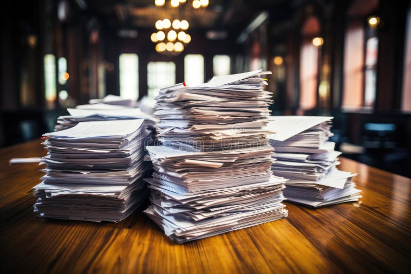 Illustration Pile of Papers Sheet on a Desk in an Office.ai Generated ...