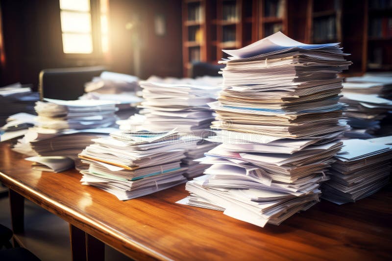 Illustration Pile of Papers Sheet on a Desk in an Office.ai Generated ...