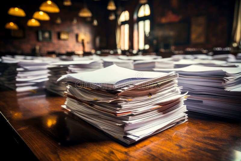 Illustration Pile of Papers Sheet on a Desk in an Office.ai Generated ...