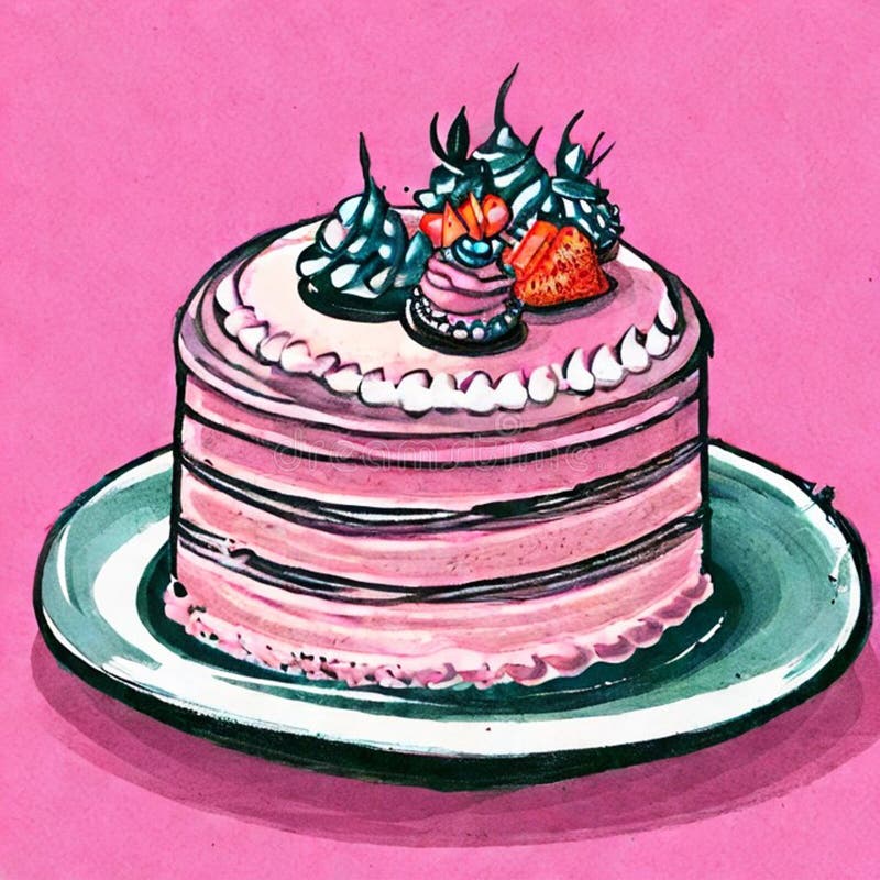 Illustration of a Pink Cake with Berries Stock Illustration ...