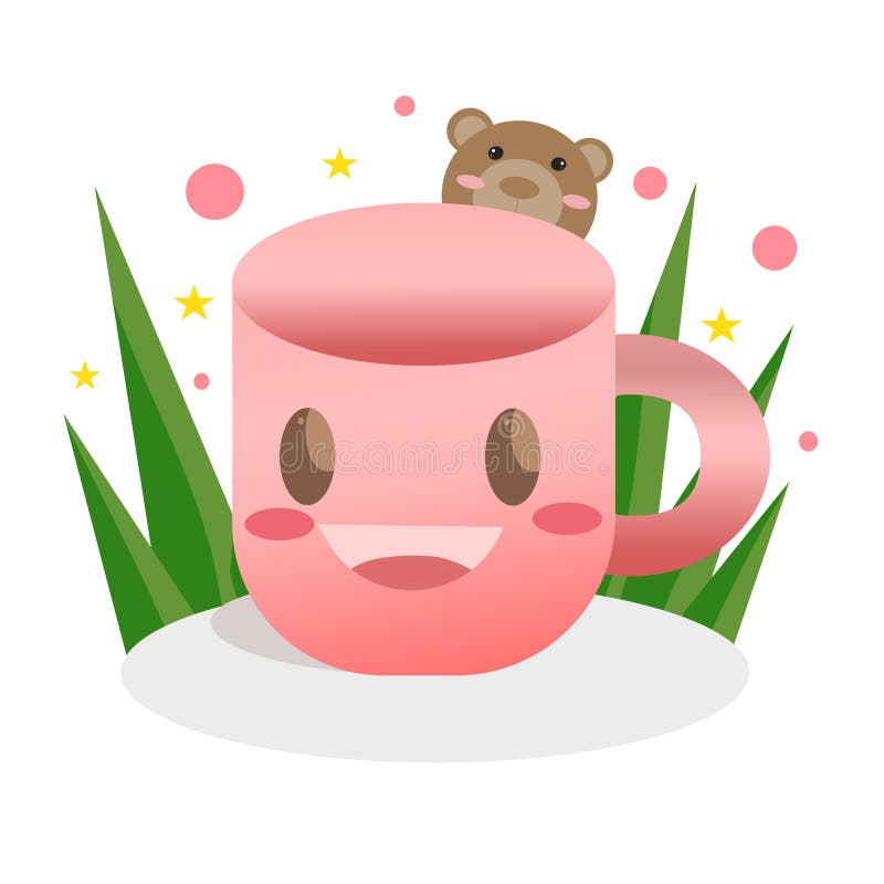 Illustration of a Pink Coffee Mug with Little Bear Stock Illustration ...