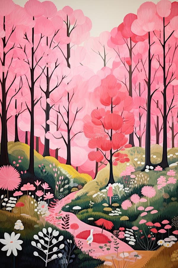 An Illustration of a Pink Colour Forest Stock Illustration ...