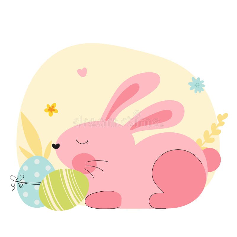 Illustration of Pink Easter Bunny and Eggs Stock Vector - Illustration ...