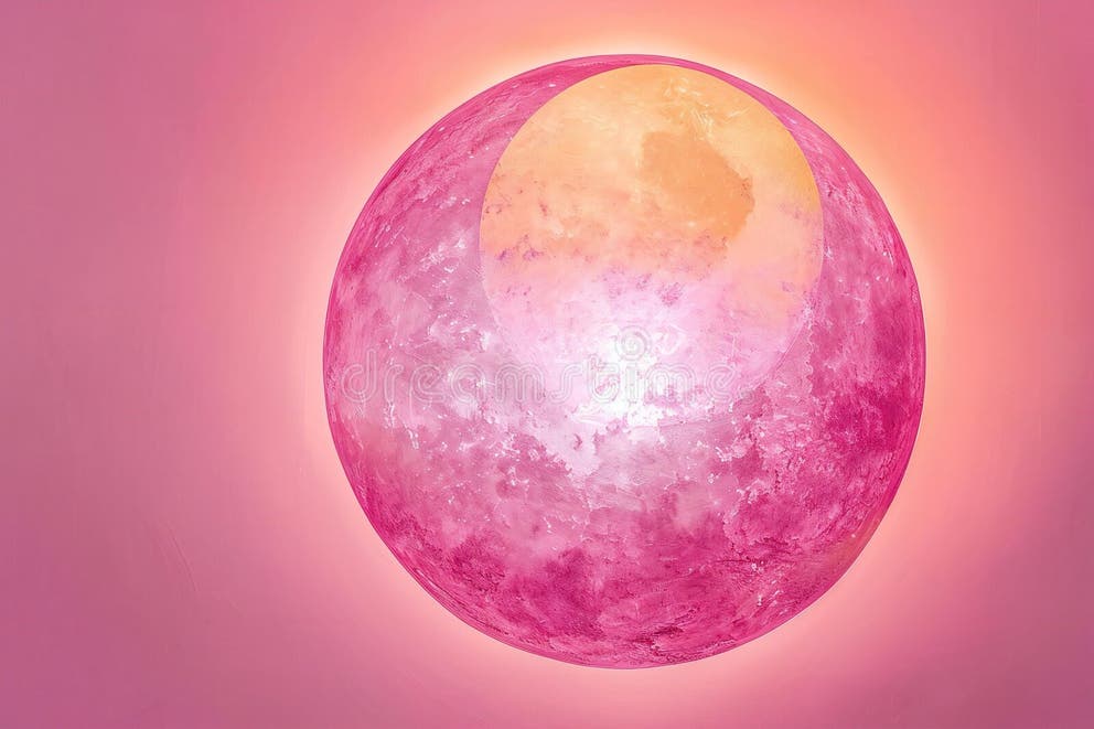 Illustration of a Pink Moon in the Night Sky with Clouds Stock ...
