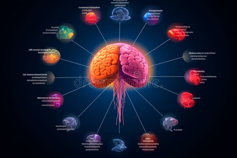 Illustration of a Pink and Orange Brain in a Diagram Stock Illustration ...