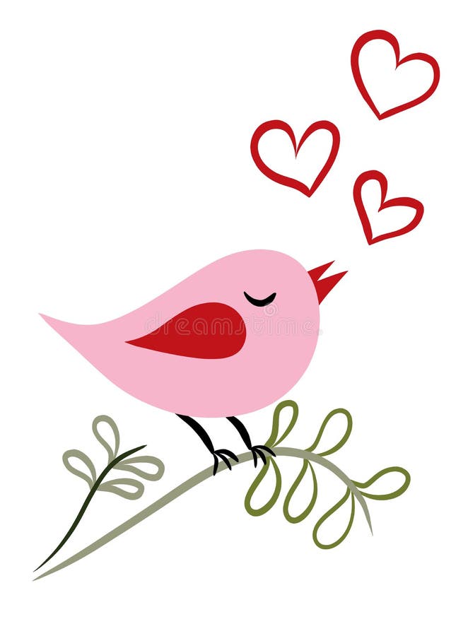 Illustration of Singing Bird Sitting on Tree Branches with Hearts Stock ...