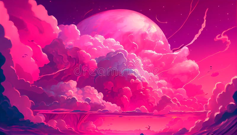 An Illustration of a Pink Sky with Fantasy Pink Clouds in it ...