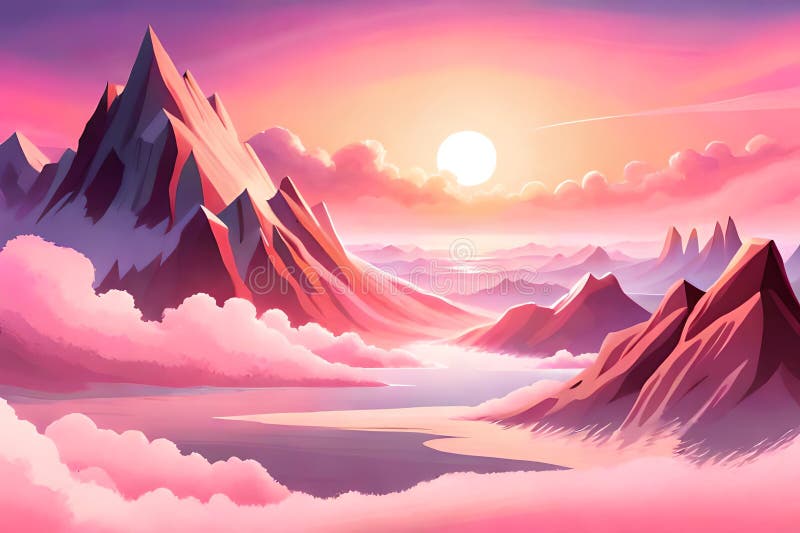 An Illustration of a Pink Sky with Fantasy Pink Clouds in it ...