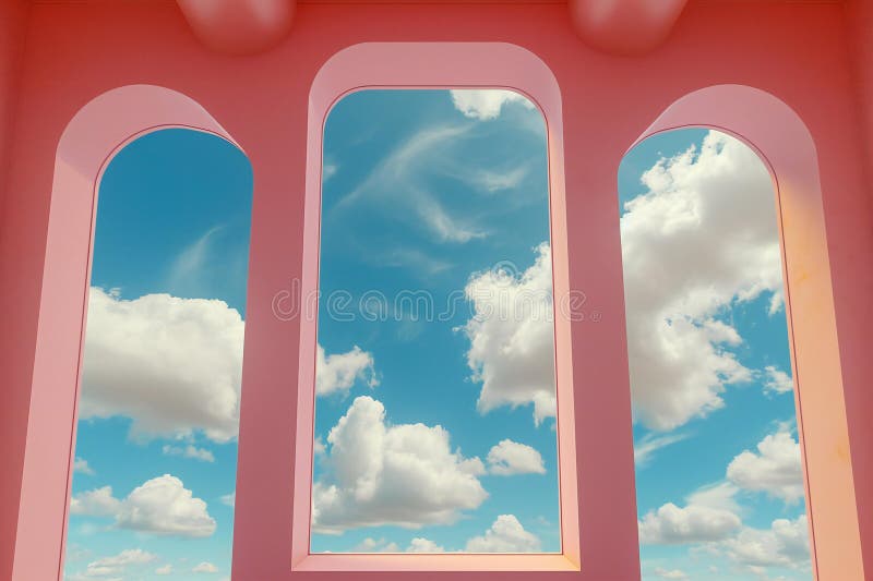 Pink Window with Blue Sky and White Clouds Stock Illustration ...