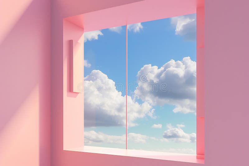 Pink Window with Blue Sky and White Clouds, Rendering Stock ...