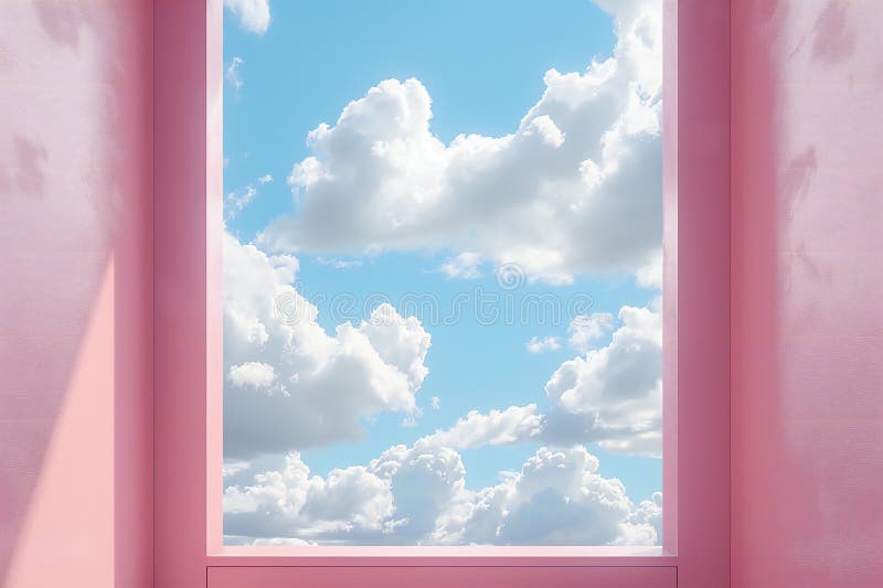 Pink Window with Blue Sky and White Clouds, Rendering Stock ...