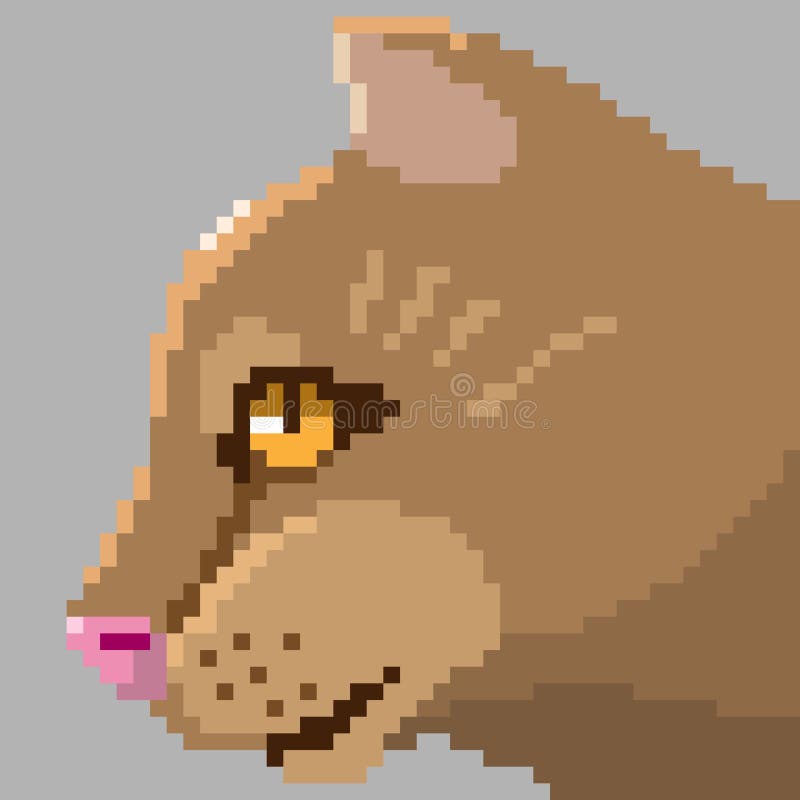 Illustration Pixel Art Cat Face Side Stock Vector - Illustration of ...