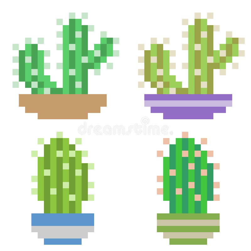 Illustration Pixel Art Icon Cactus Pot Stock Vector - Illustration of ...