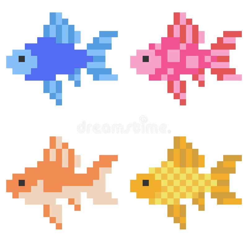 Illustration Pixel Art Icon Fish Stock Vector - Illustration of left ...